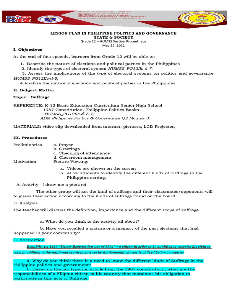Lesson Plan Demo - Politics | Download Free PDF | Suffrage | Elections