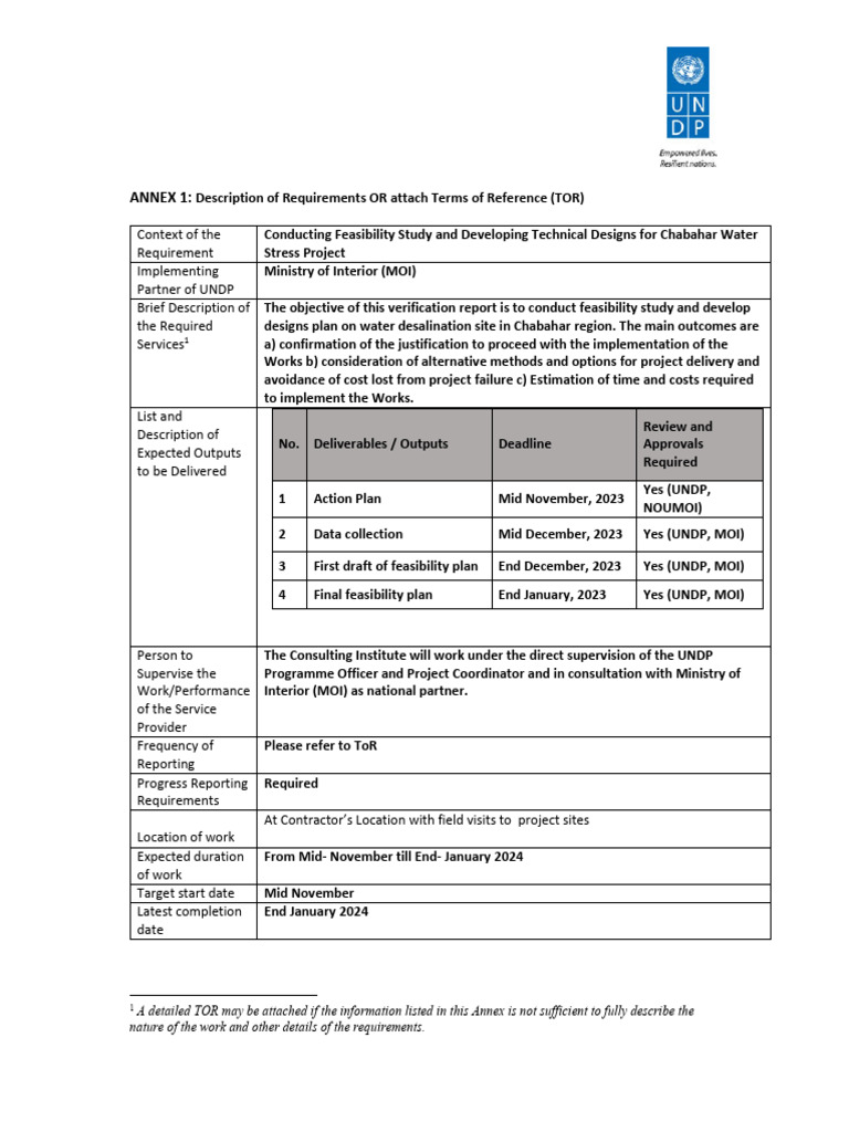 ANNEX 1 Description of Requirements | PDF | Feasibility Study | Business