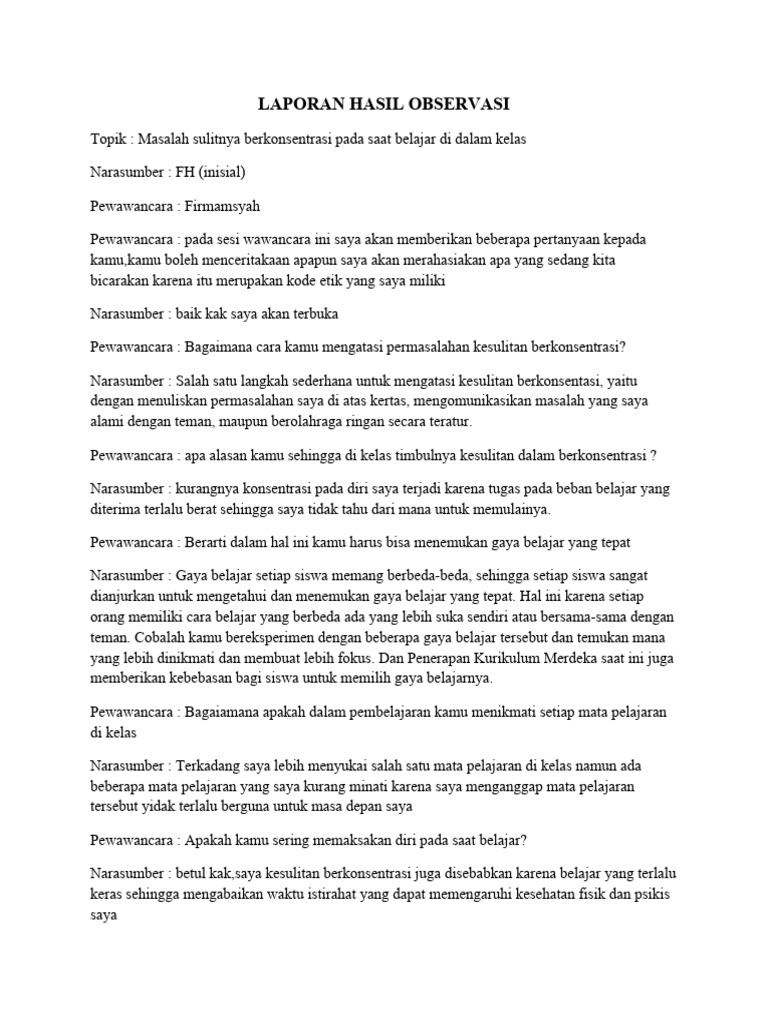 Laporan Hasil Observasi | PDF