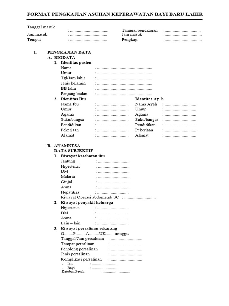 Format Pengkajian BBL Kosong - Compress | PDF
