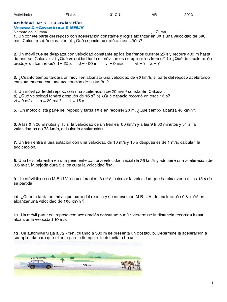 Actividad #3 MRUV | PDF | Aceleración | Velocidad