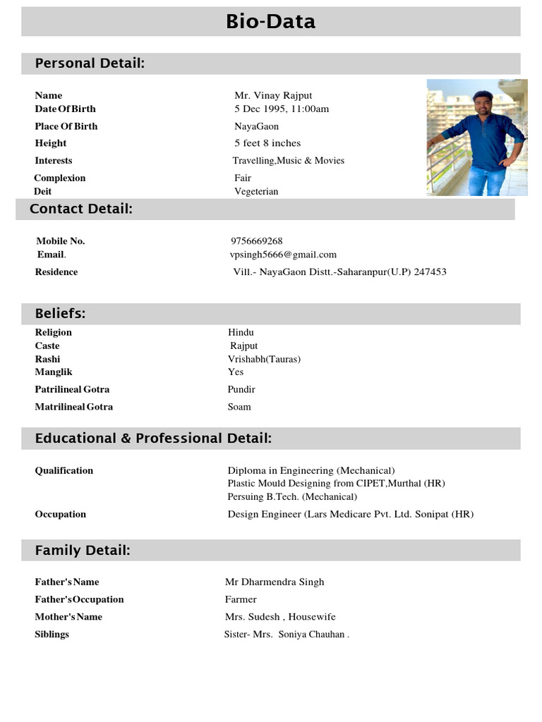 Vinay Rajput Bio | PDF