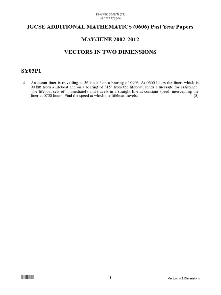 Addmaths Pyq - Vectors (Summer) Ms | PDF | Triangle | Speed