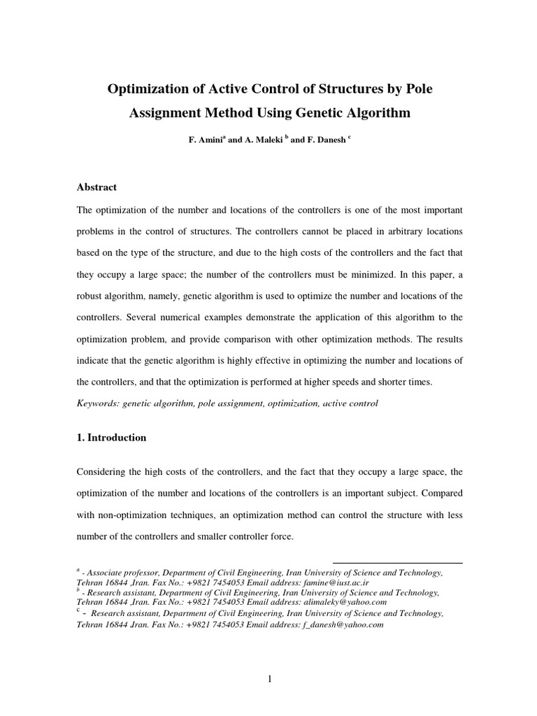 Optimization of Active Control of Structures by Pole Assignment Method ... Optimization of Active Control of Structures by Pole Assignment Method ...
