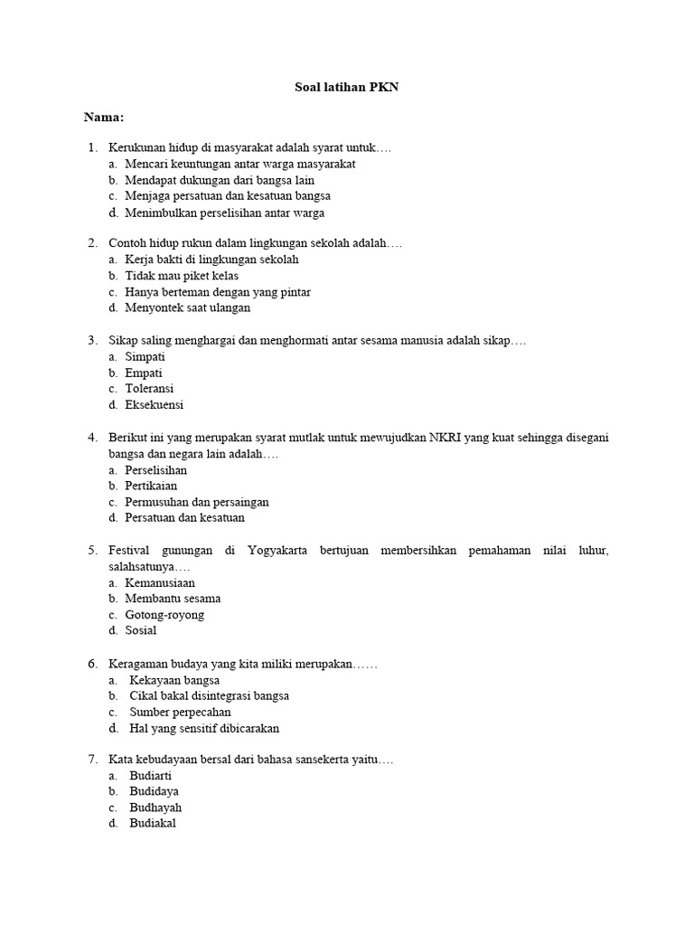 Soal Latihan PKN Genap LES | PDF