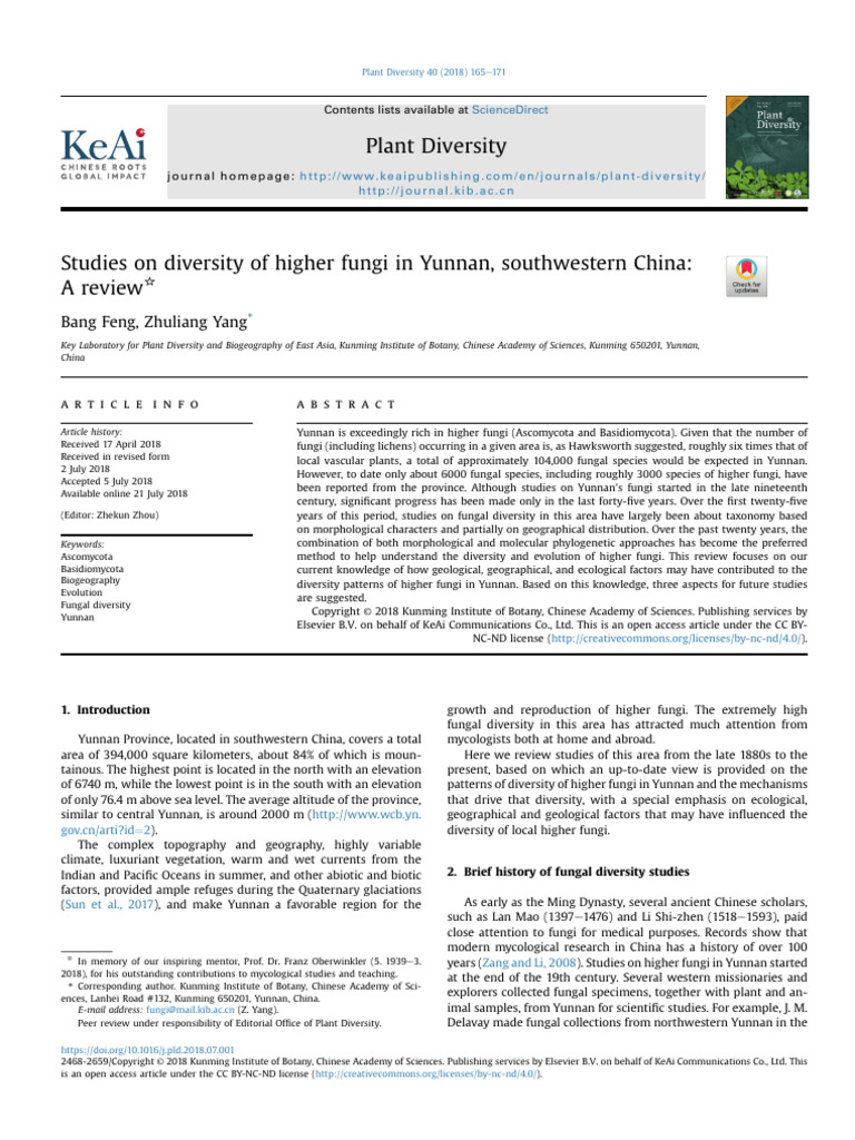Feng & Yang 2018, Plant Diversity | PDF | Fungus | Biodiversity