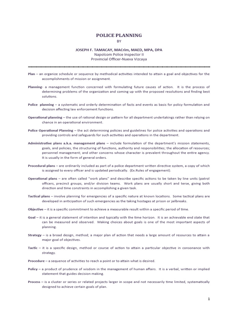 Police-Planning Review | PDF | Goal | Police