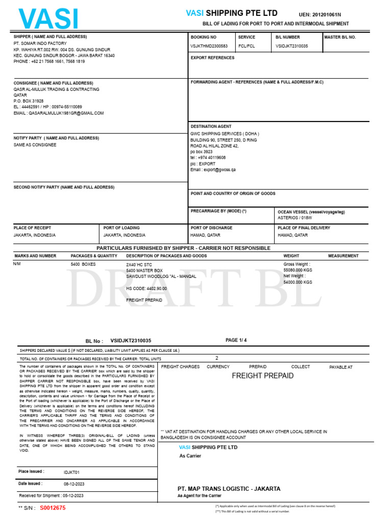 Vsi DJ KT 2310035 | PDF | Bill Of Lading | Cargo