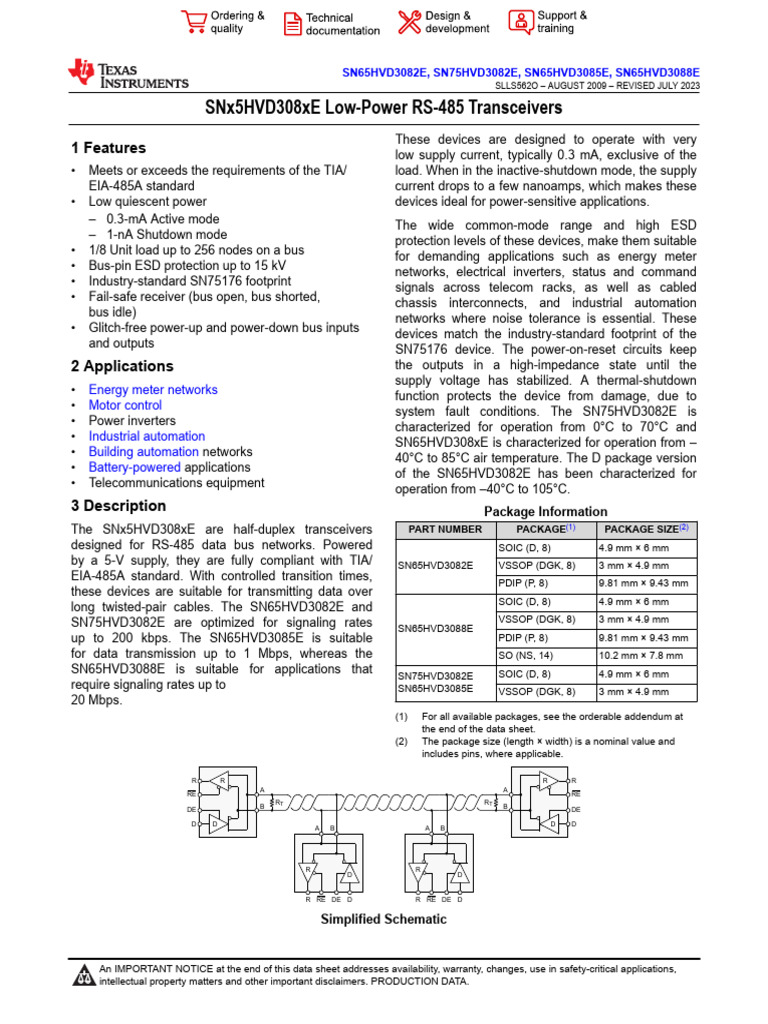SN65HVD3082E RS-485 Transceiver Datasheet | PDF | Electrostatic ...