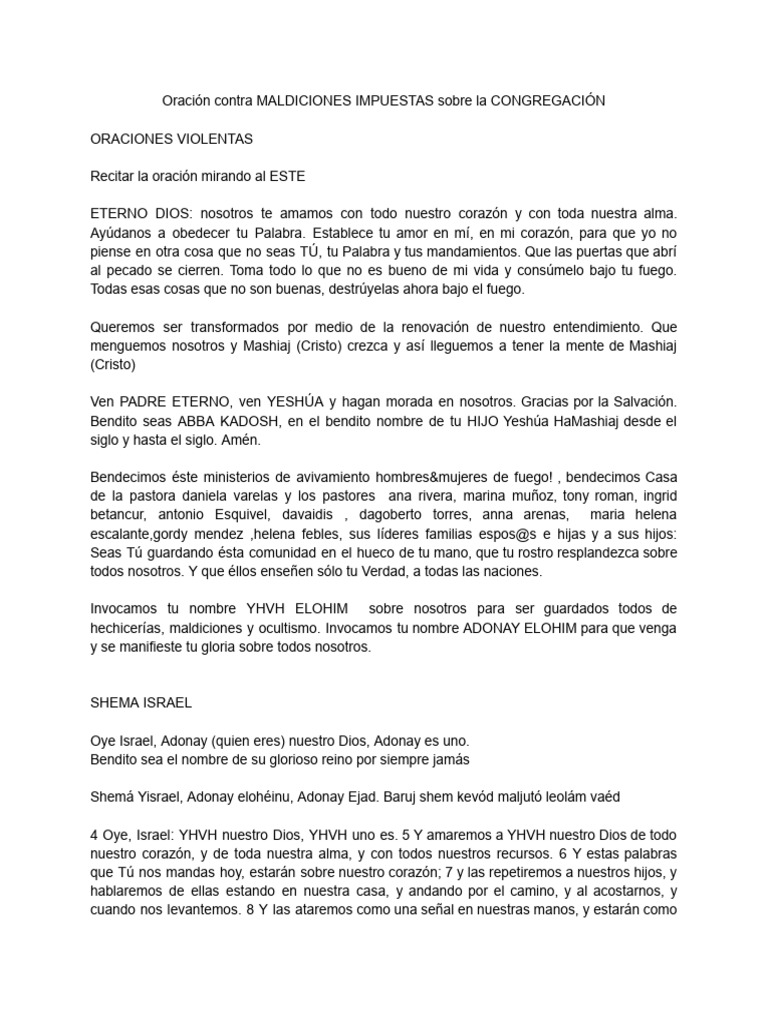 Oración Contra MALDICIONES IMPUESTAS Sobre La CONGREGACIÓN | PDF ...