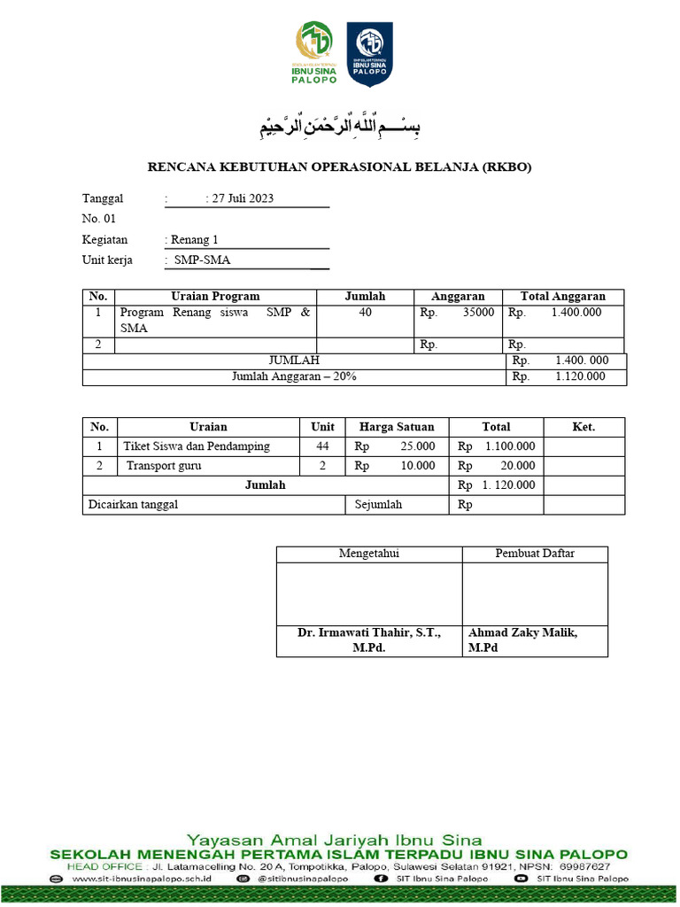 Format Baru RKBO | PDF