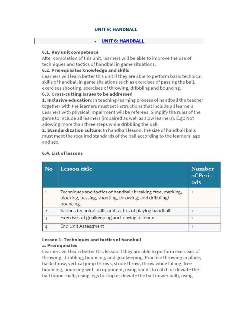 UNIT 6 Handbal | PDF | Athletic Sports | Sports Rules And Regulations