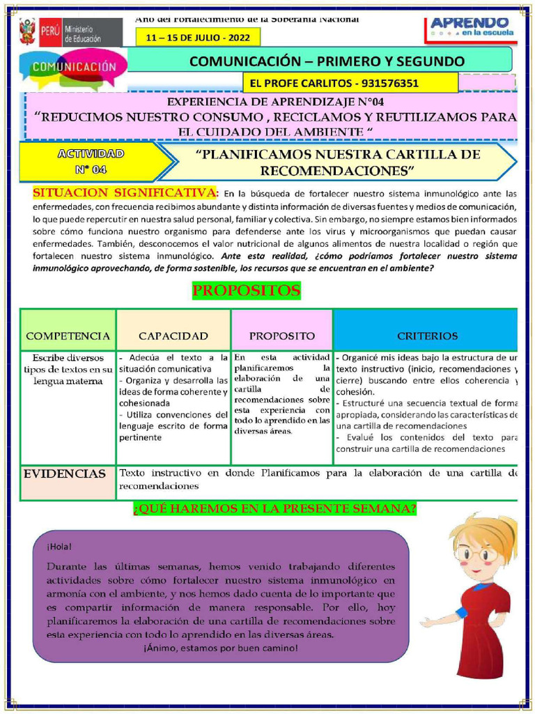 Experiencia de Aprendizaje #04 - Actividad #04 - 1ero y 2do - Comunicacion - 00001 | PDF