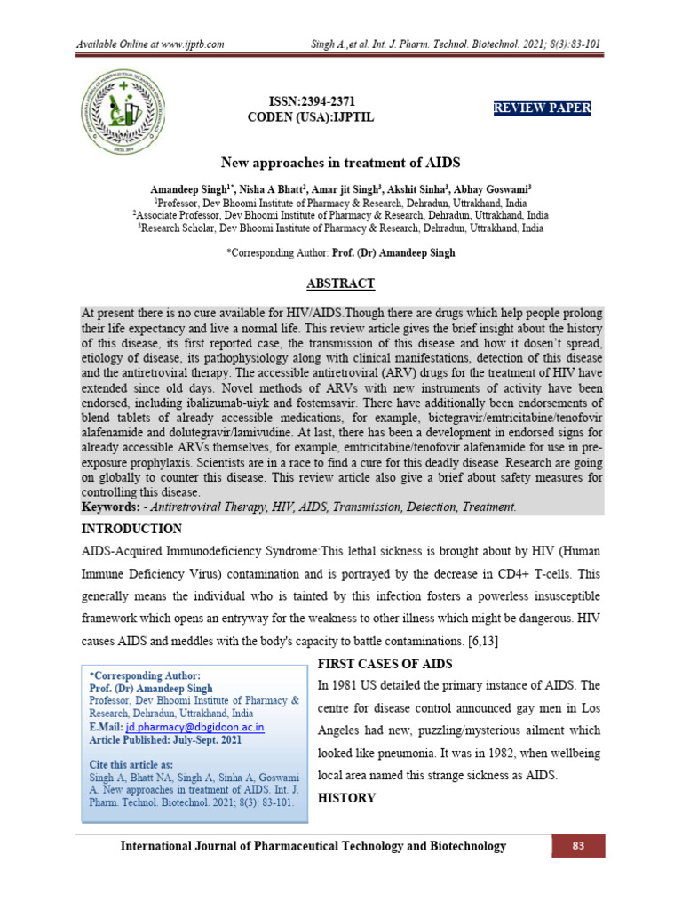 New Approaches in The Treatment of AIDS | Download Free PDF | Hiv/Aids | Management Of Hiv/Aids