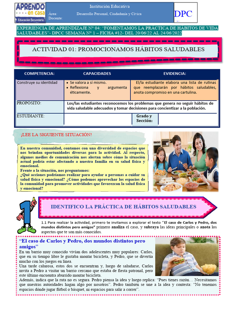 3° y 4°dpcc Ficha de Actividad 1 Eda 4 Urb | Descargar gratis PDF | Resiliencia psicológica ...