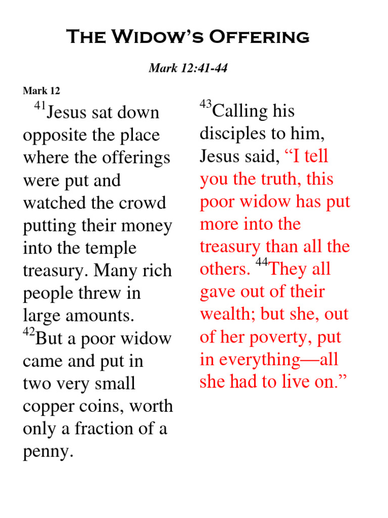 Lesson 41 the Widows Offering | PDF | Jesus | Sin