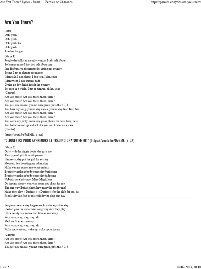 Are You There Lyrics - Rema - Paroles de Chansons | PDF