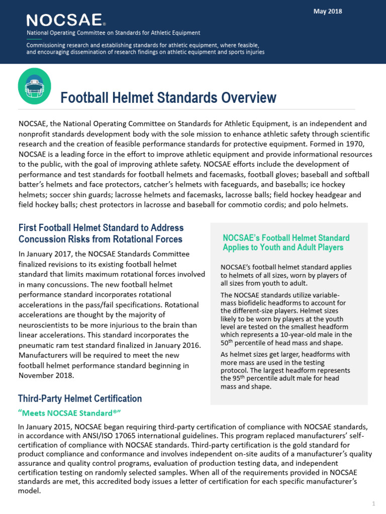 NOCSAE - Football Helmet Standards Overview - May 2018 | PDF ...