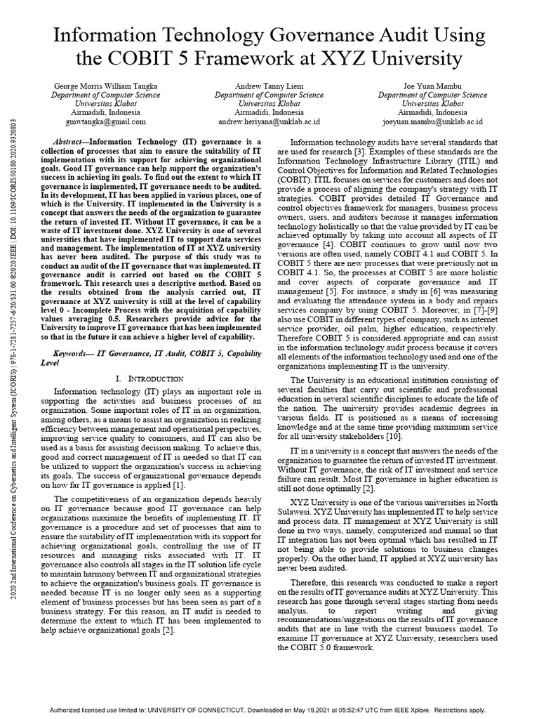 Information Technology Governance Audit Using Pdf Governance Cobit