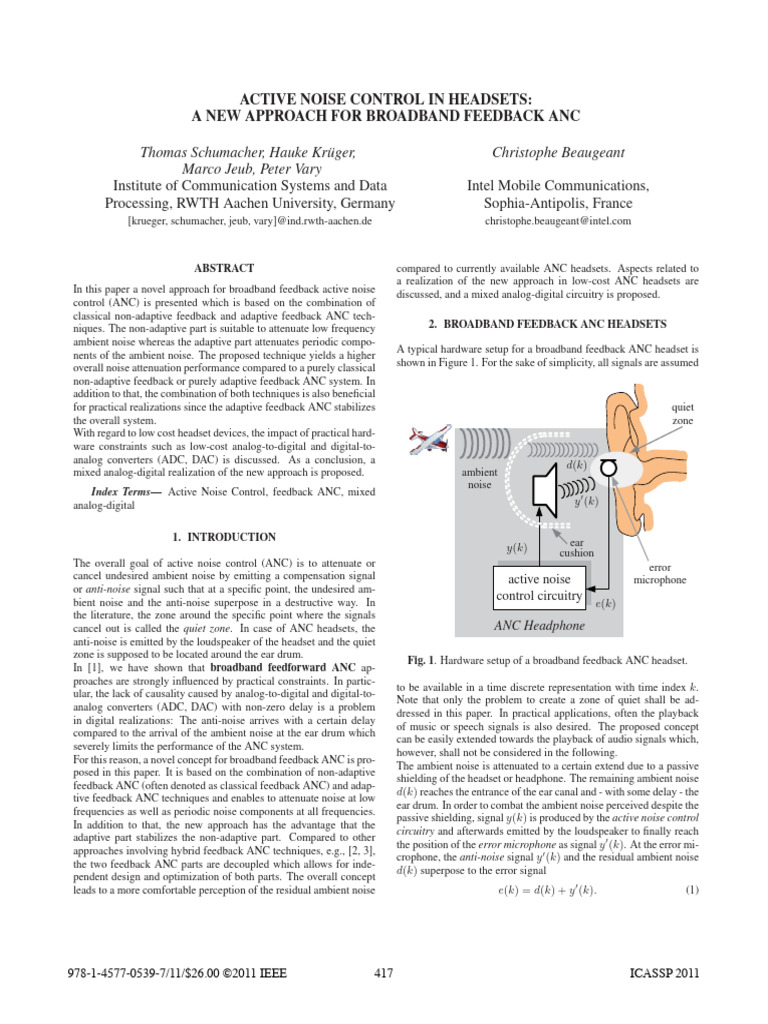 Active Noise Control in Headsets - A New Approach For Broadband Feedback Anc | PDF | Analog To ...