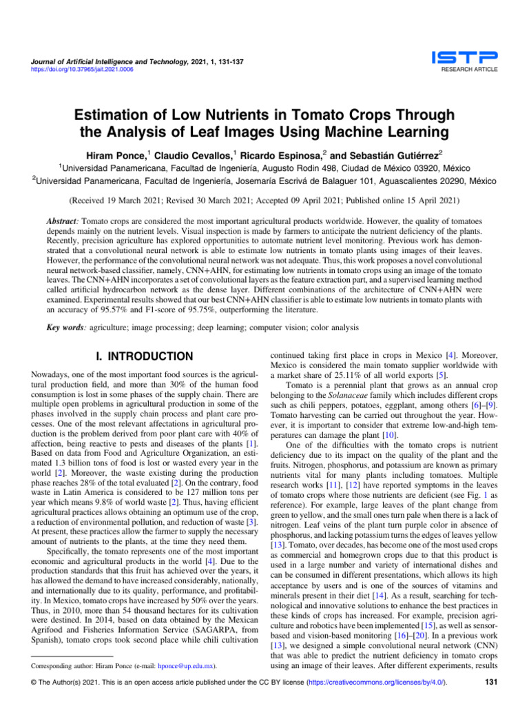 Estimation of Low Nutrients in Tomato Crops Through the Analysis of Leaf Images Using Machine ...