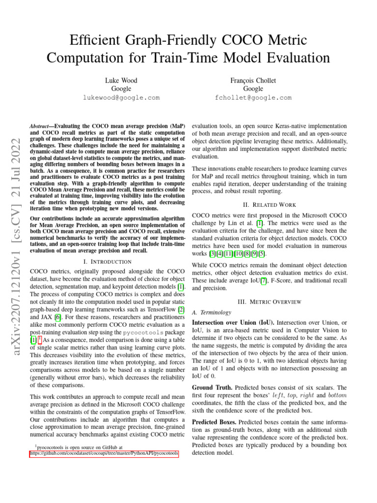 Efficient Graph-Friendly COCO Metric Computation for Train-Time Model ... Efficient Graph-Friendly COCO Metric Computation for Train-Time Model ...