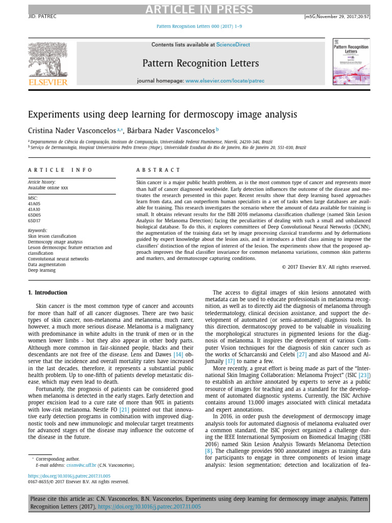 Experiments Using Deep Learning For Dermoscopy Image Analysis | PDF ...