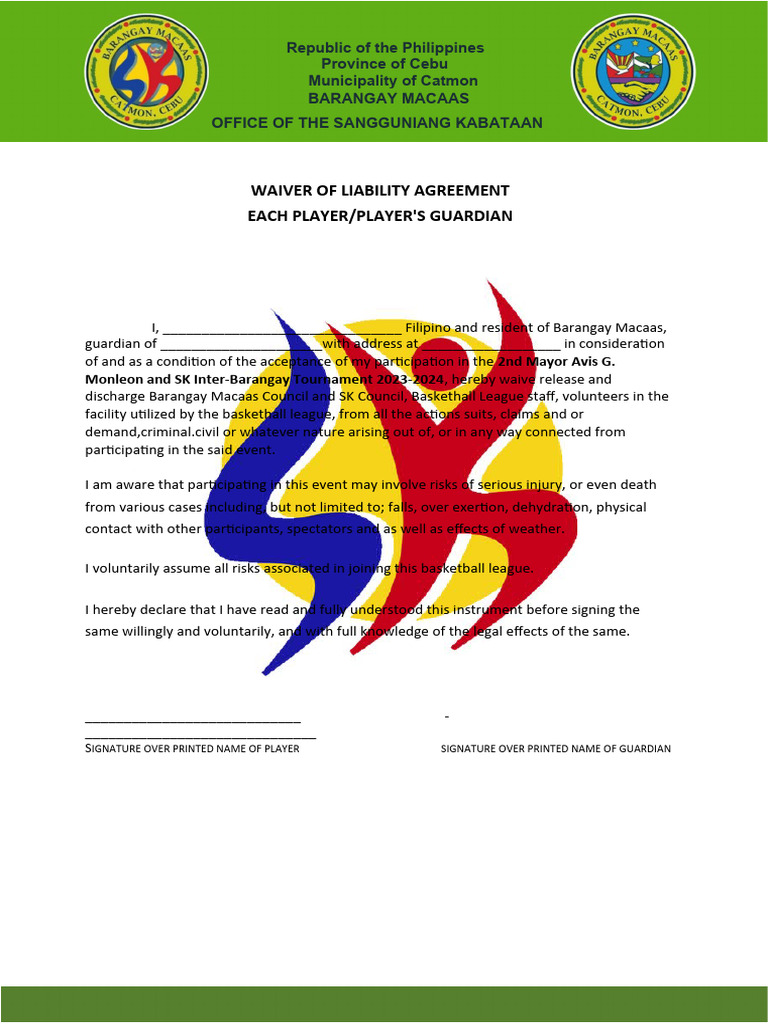Basketball Waiver of Liability Form | PDF