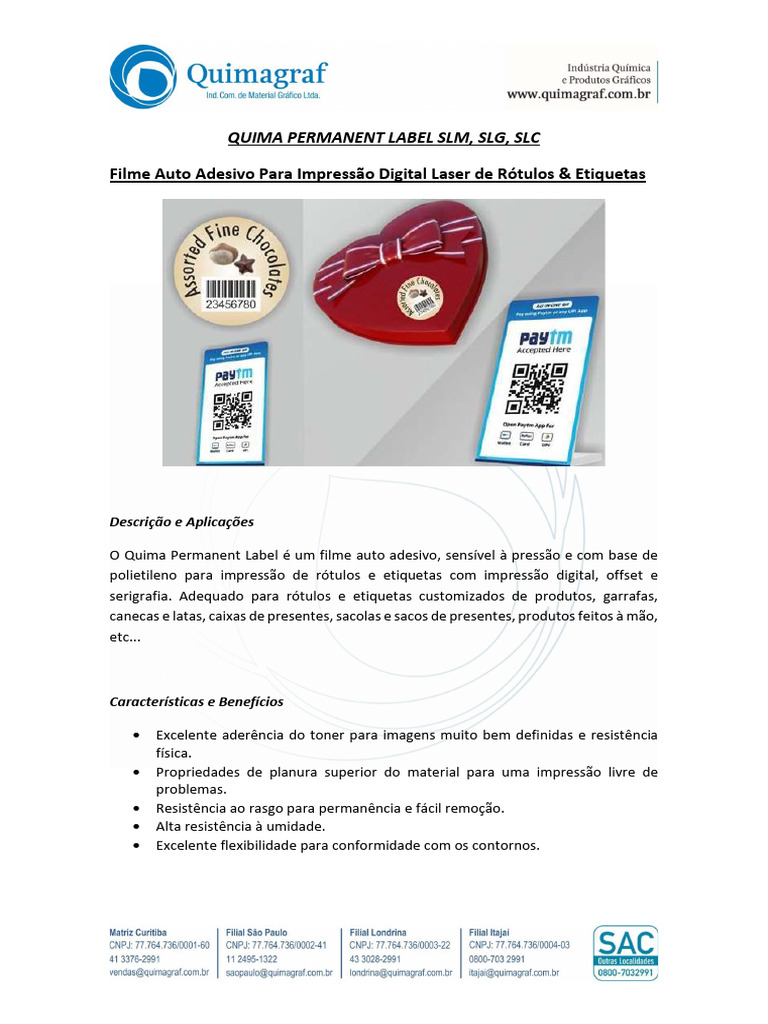 Quima Permanent Label SLM SLG SLC | PDF | Impressão | Design de comunicação