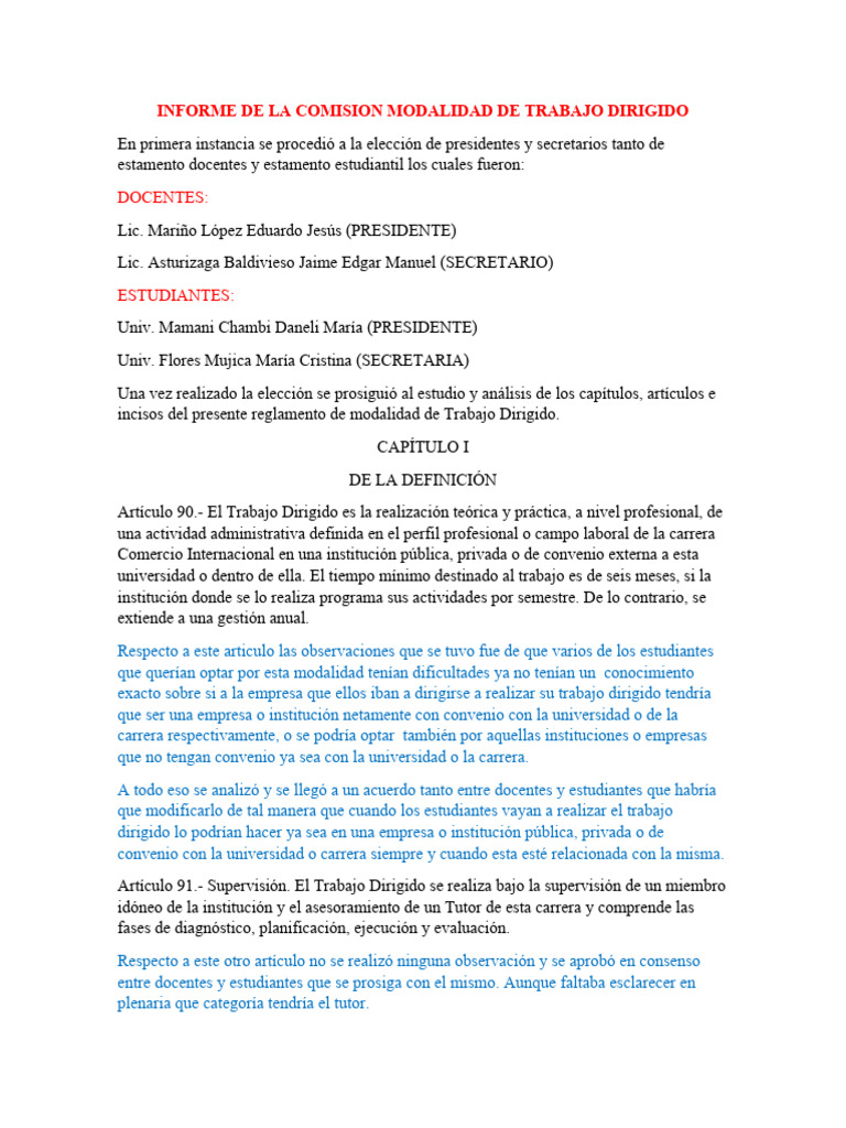 COMISION MODALIDAD DE TRABAJO DIRIGIDO INFORME | PDF | Plan de estudios