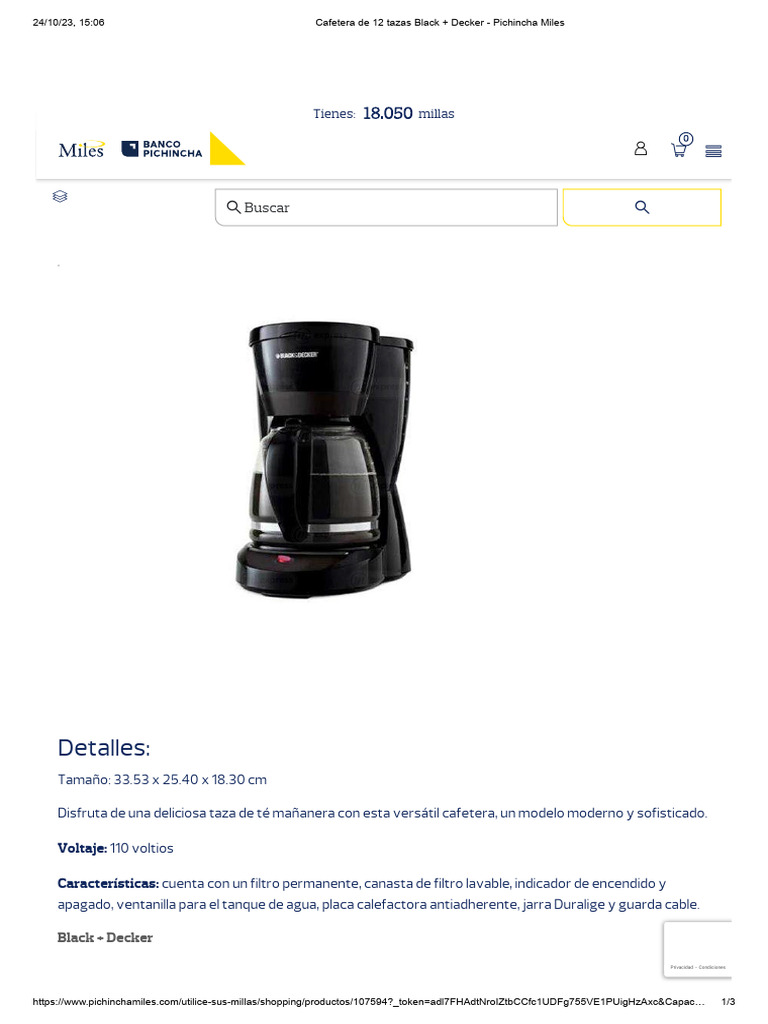 Cafetera de 12 Tazas Black + Decker - Pichincha Miles | PDF | café | Preparación de comida y bebida