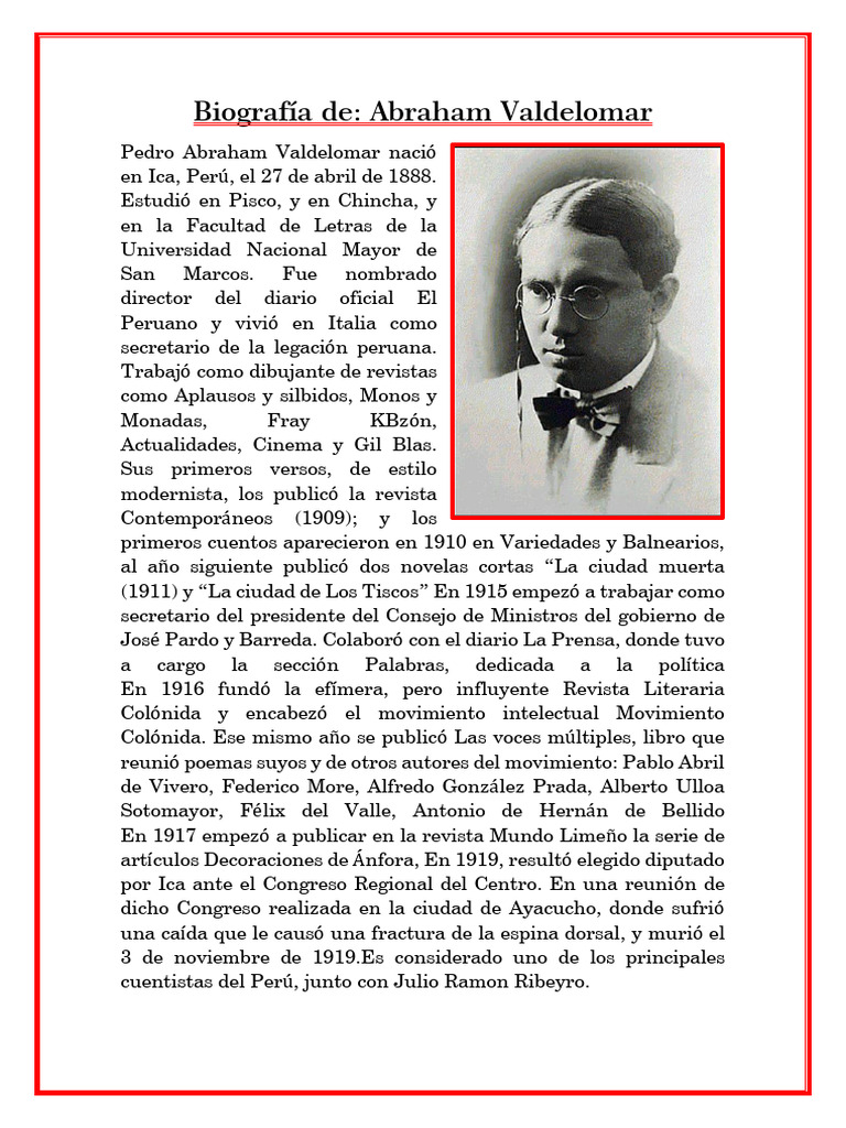 Biografía de Abraham Valdelomar | PDF