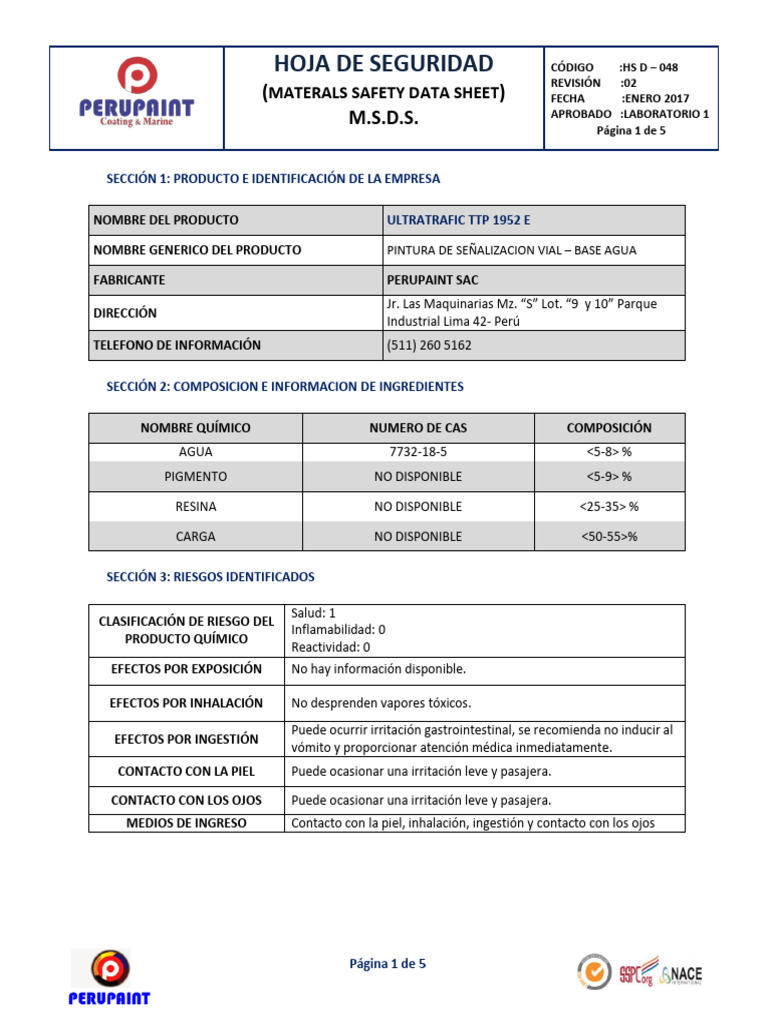 Msds Ultratrafic TTP 1952 e Ultimo | PDF | Agua | Laboratorios