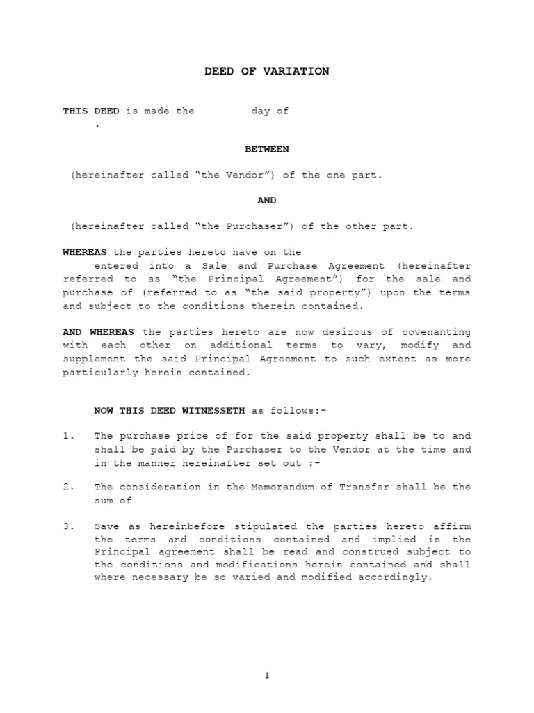 Deed of Variation (2nd Version) | PDF
