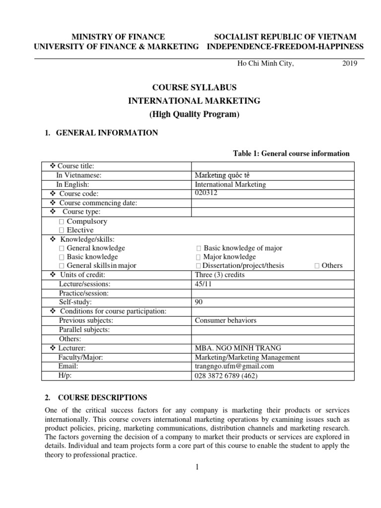 Marketing Quốc Tế CLC 2019 | PDF | Marketing | Market (Economics)