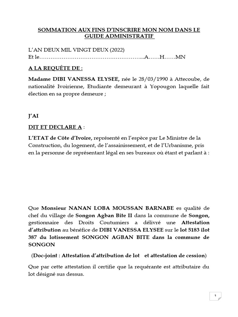 Sommation Aux Fins D Dibi | PDF