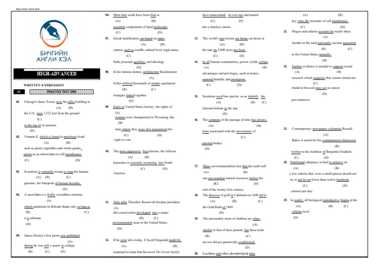 Written Expressions - Test - 01 | PDF
