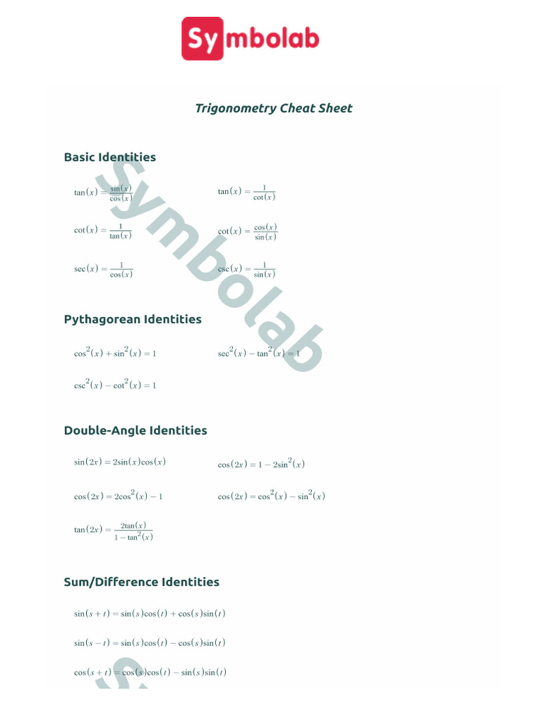Trigonometry - CheatSheets | PDF