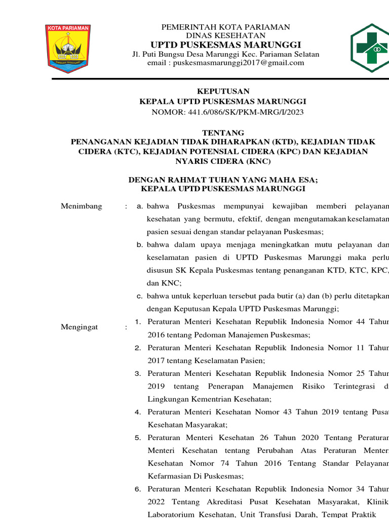 SK Penanganan KTD, KPC, KNC | PDF