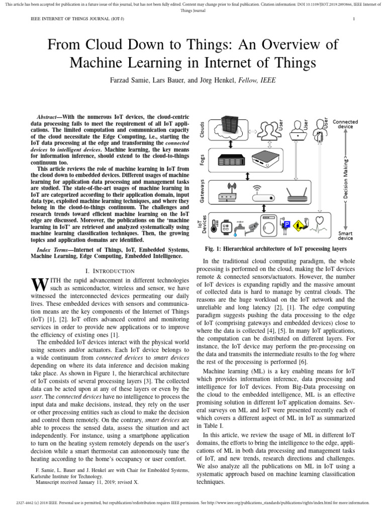 From Cloud Down To Things An Overview of Machine Learning in Internet | PDF | Internet Of Things ...