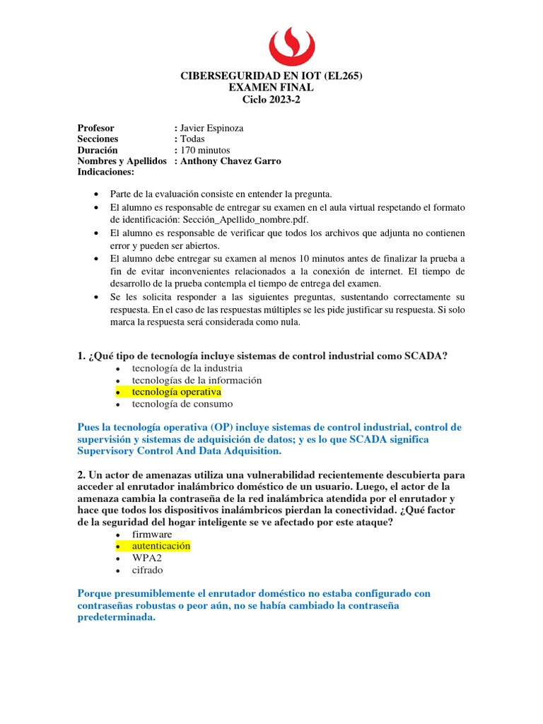 EL61-Chavez Garro Anthony Examen Final Ciberseguridad 2023-2 | Descargar gratis PDF | Internet ...