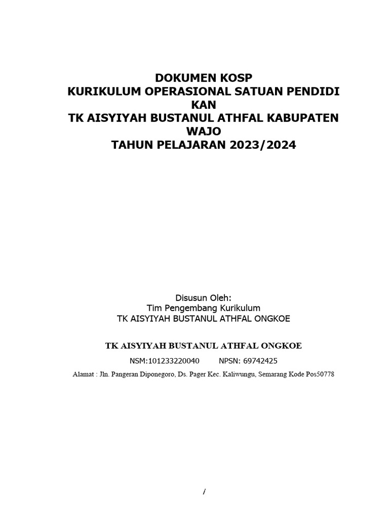 Kurikulum TK Aisyiyah Wajo 2023/2024 | PDF