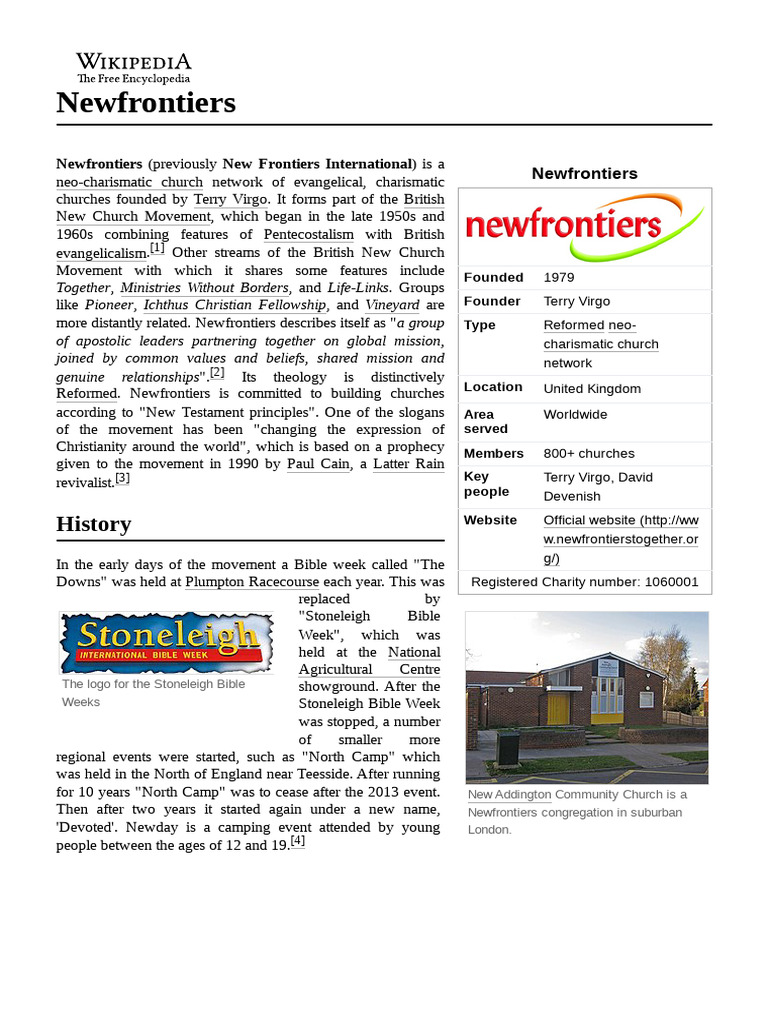 Newfrontiers | PDF | Christian Movements | Christian New Religious ...