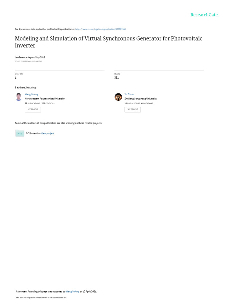 Modeling and Simulation of Virtual Synchronous Generator For Photovoltaic Inverter | Download ...