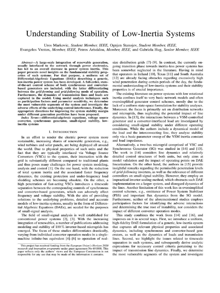 Understanding Stability of Low Inertia Systems | PDF