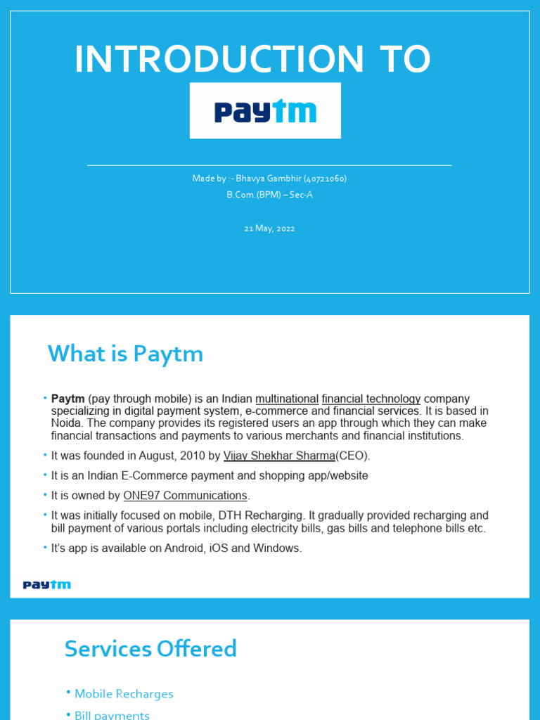 Introduction To PAYTM | PDF | Computing | Service Industries