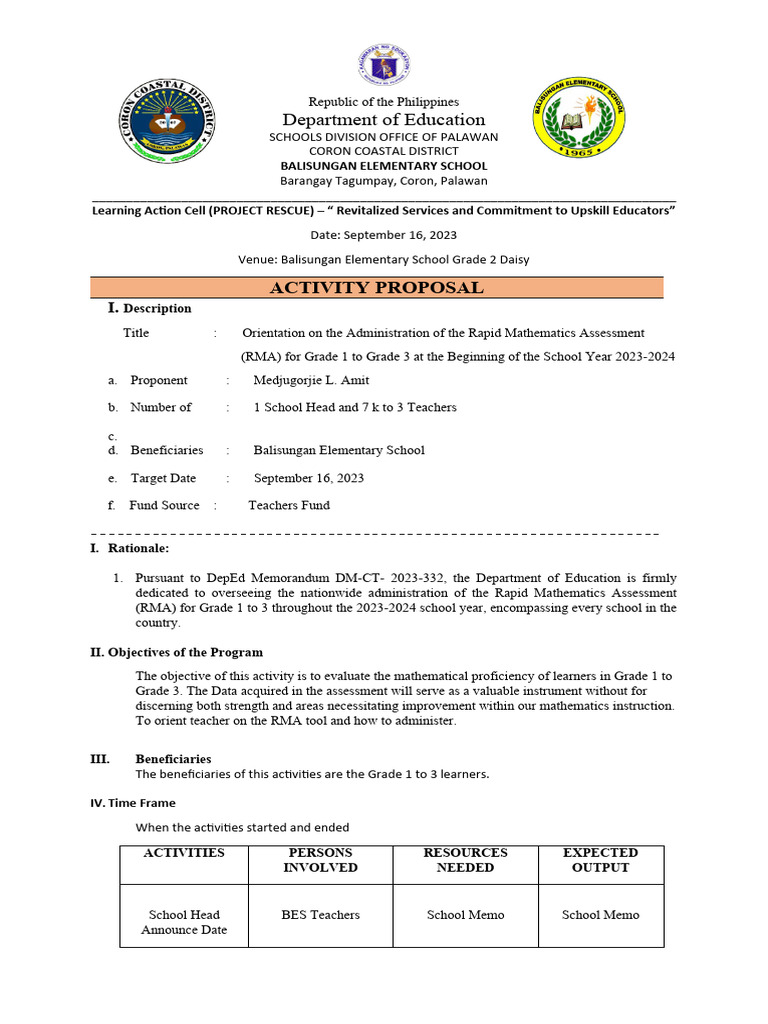 Learning Action Cell Month of September (Project Rescue) | PDF