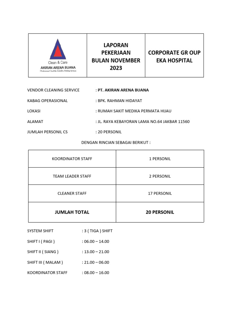Laporan Pekerjaan Cleaning Service Nov 2023 | PDF