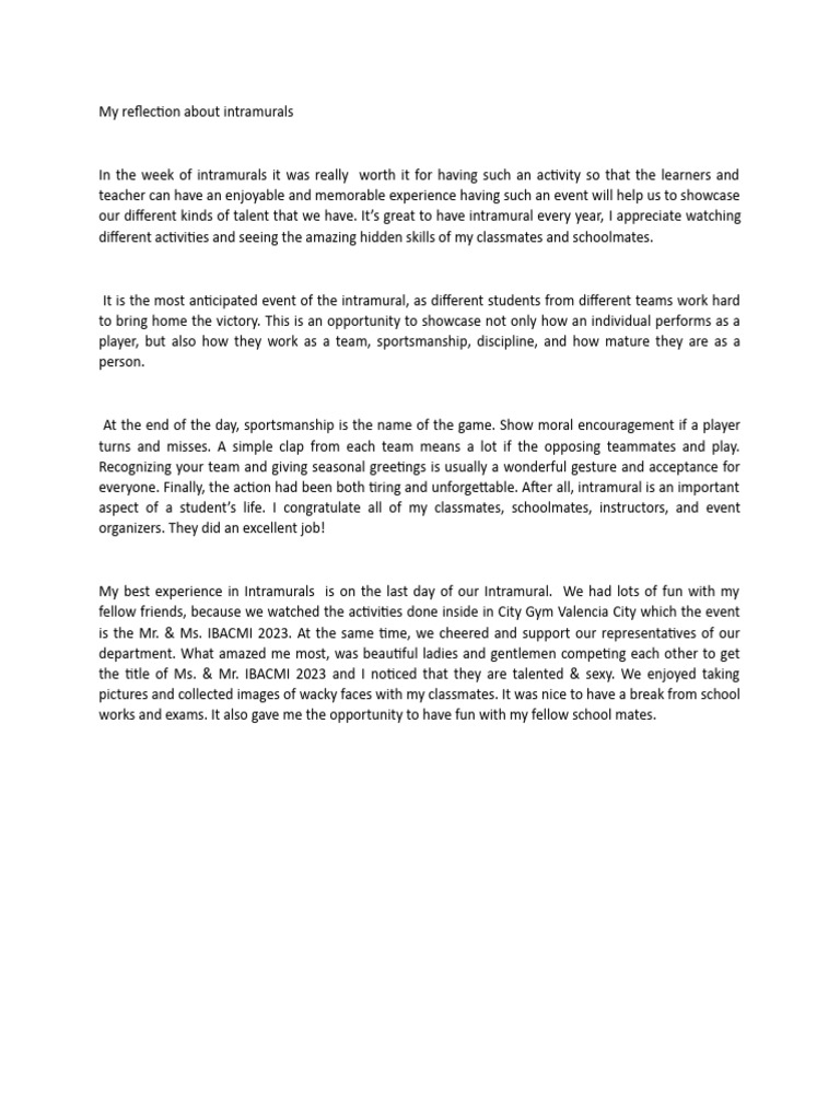 Intramurals Reflection & Highlights | PDF