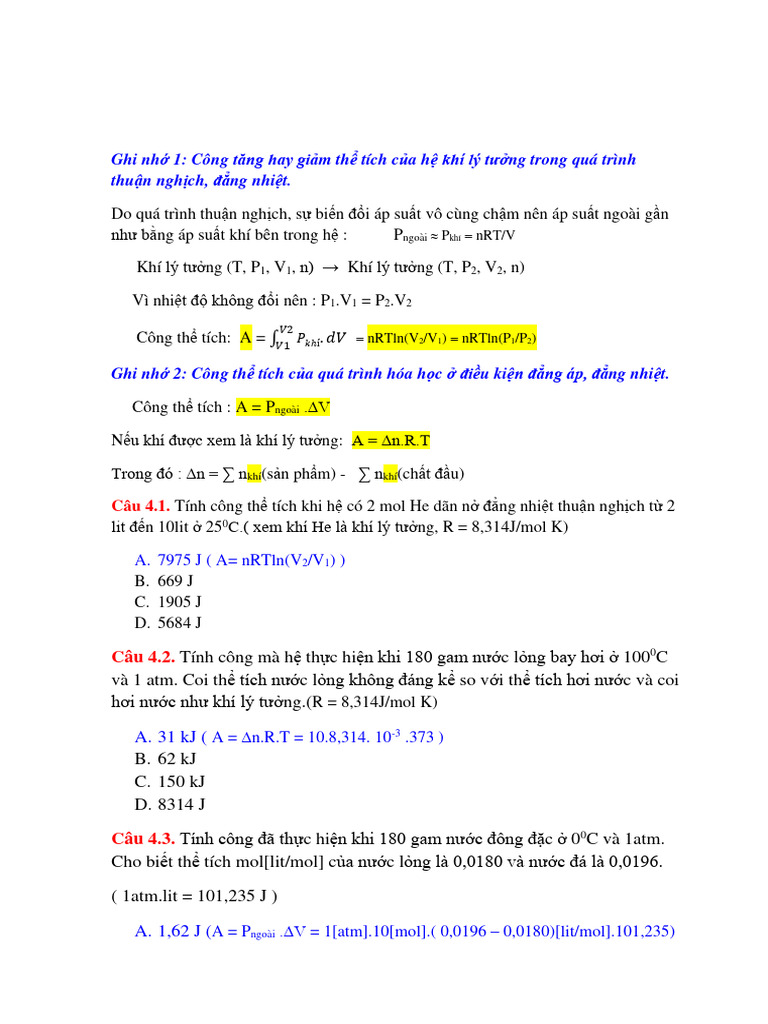 HƯỚNG DẪN GIẢI BÀI TẬP NHIỆT HÓA HỌC BT BỔ SUNG | PDF